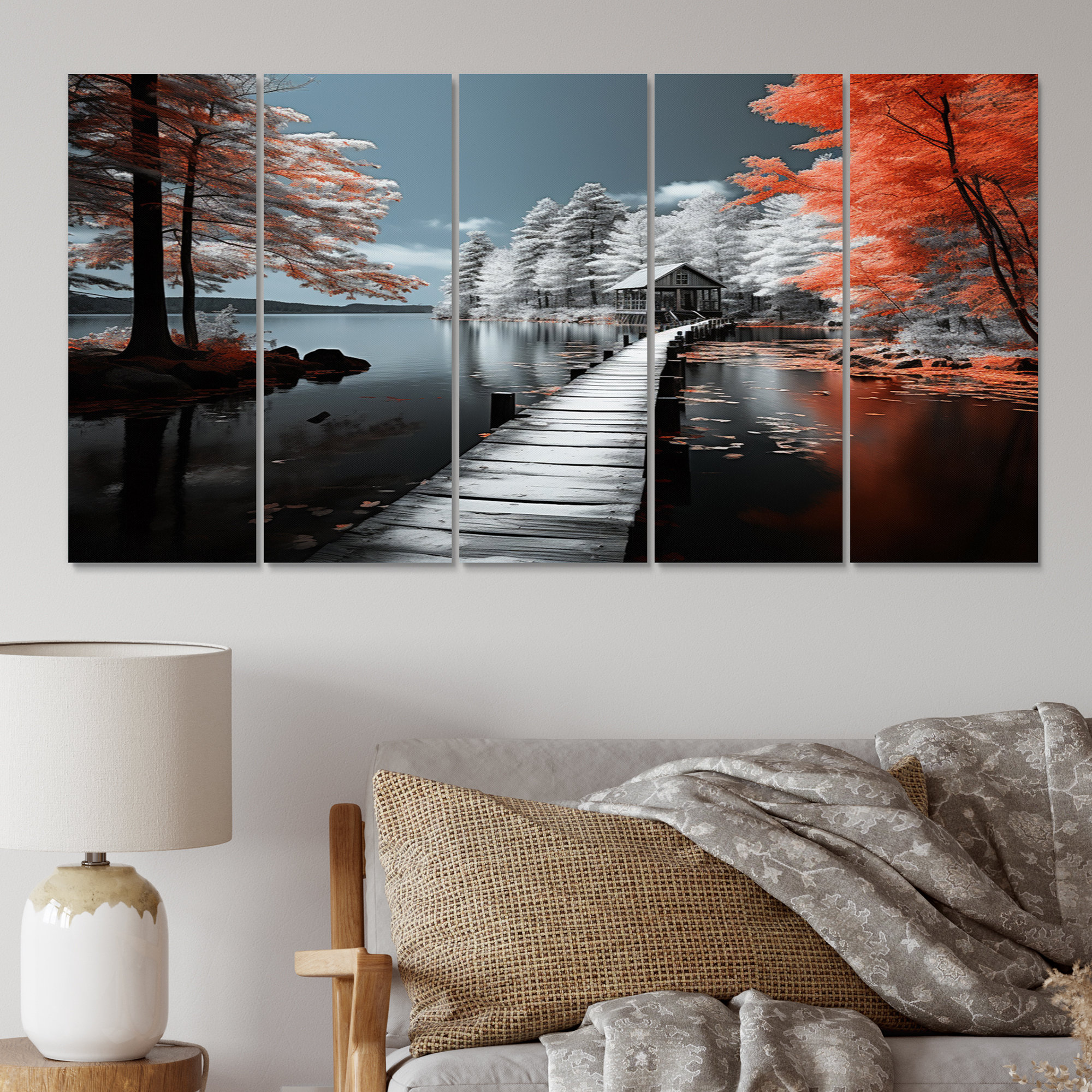 Ebern Designs Red Lake Red Lakeside Whispers II On Canvas 5 Pieces ...