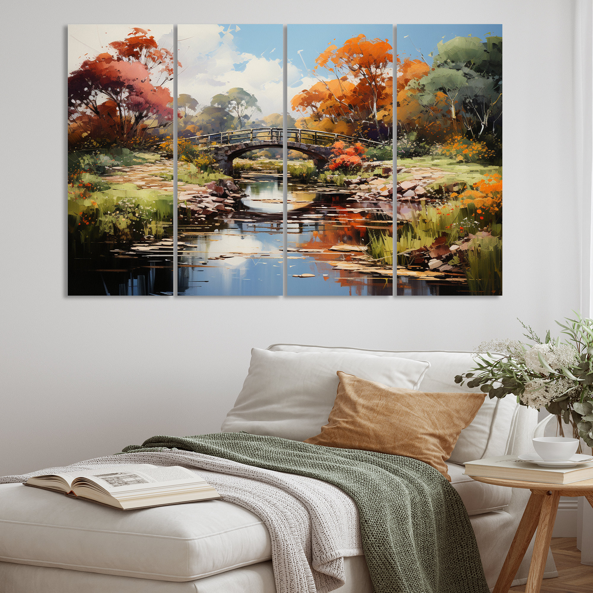 Design Art Green Bridge Impressionist Crossing An - Architecture Wall ...