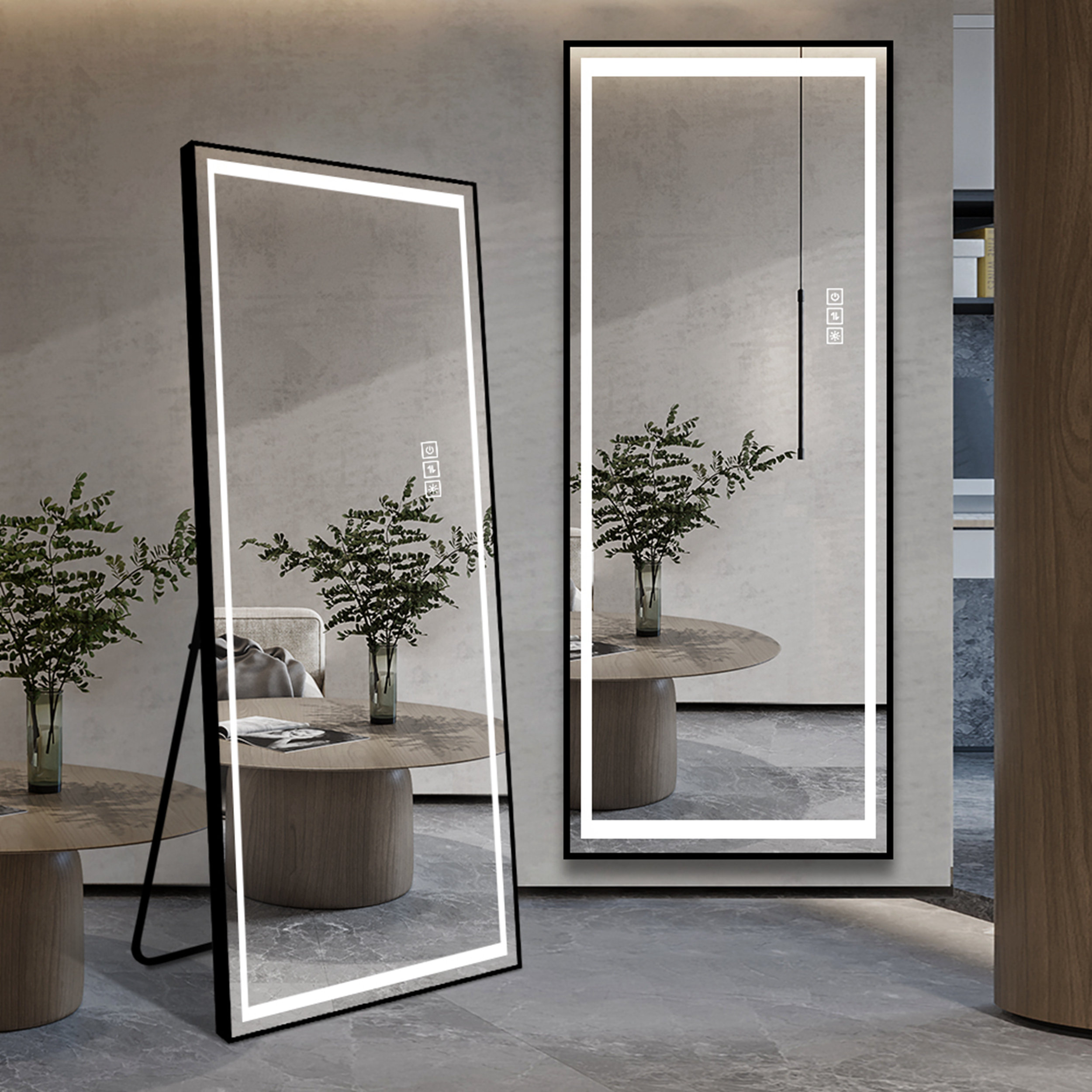 Ivy Bronx Rectangular Standing Full Length Mirror With Lights | Wayfair