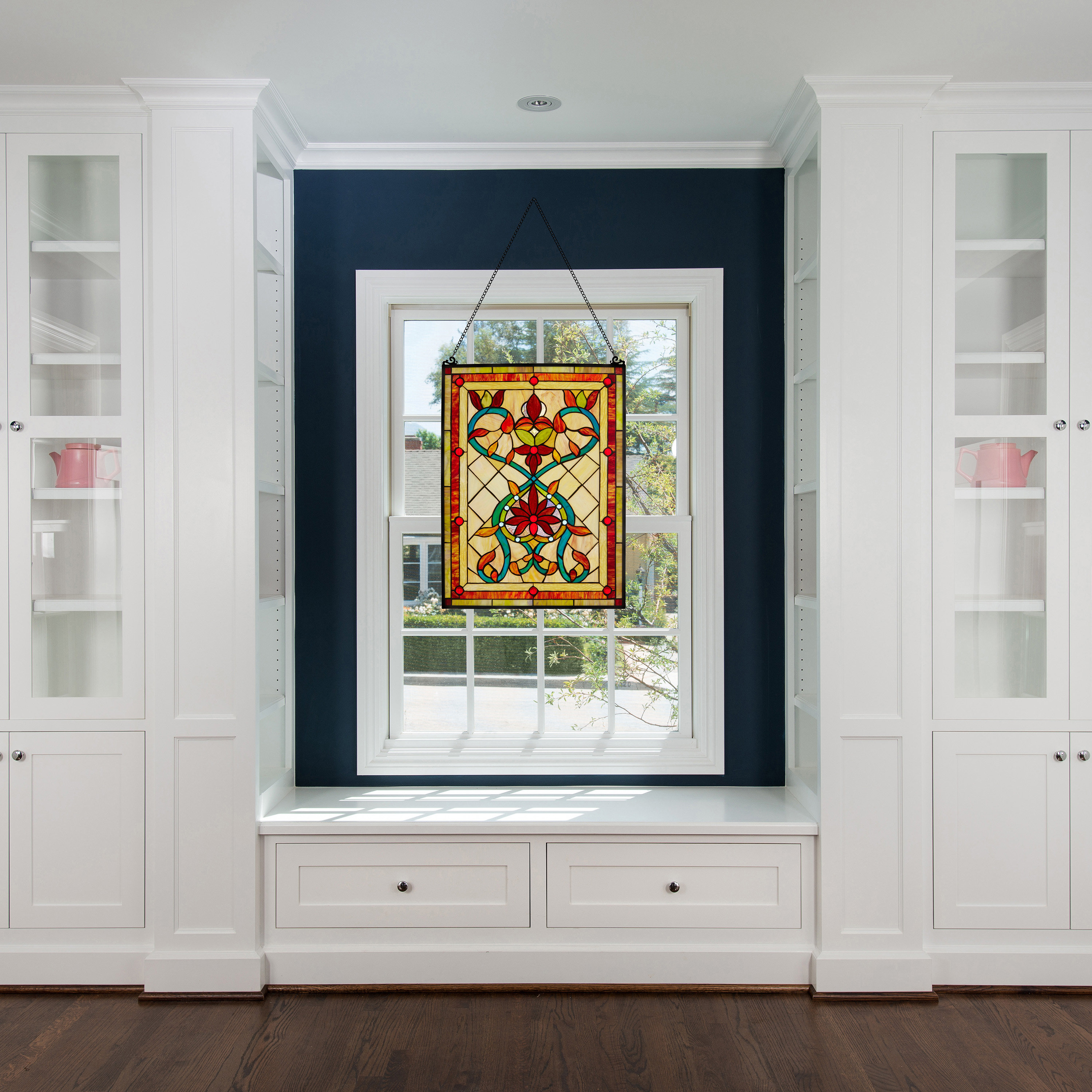 Fleur De Lis Living 24"H Tiffany Style Stained Glass Fiery Hearts and ...