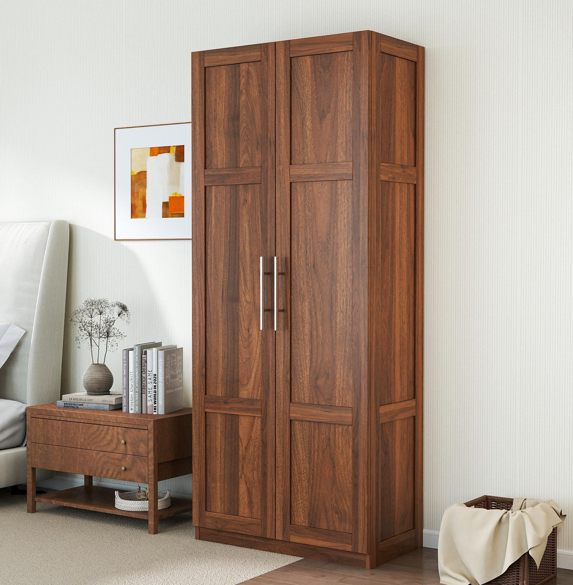 Alcott Hill High Wardrobe And Kitchen Cabinet With 2 Doors And 3 ...