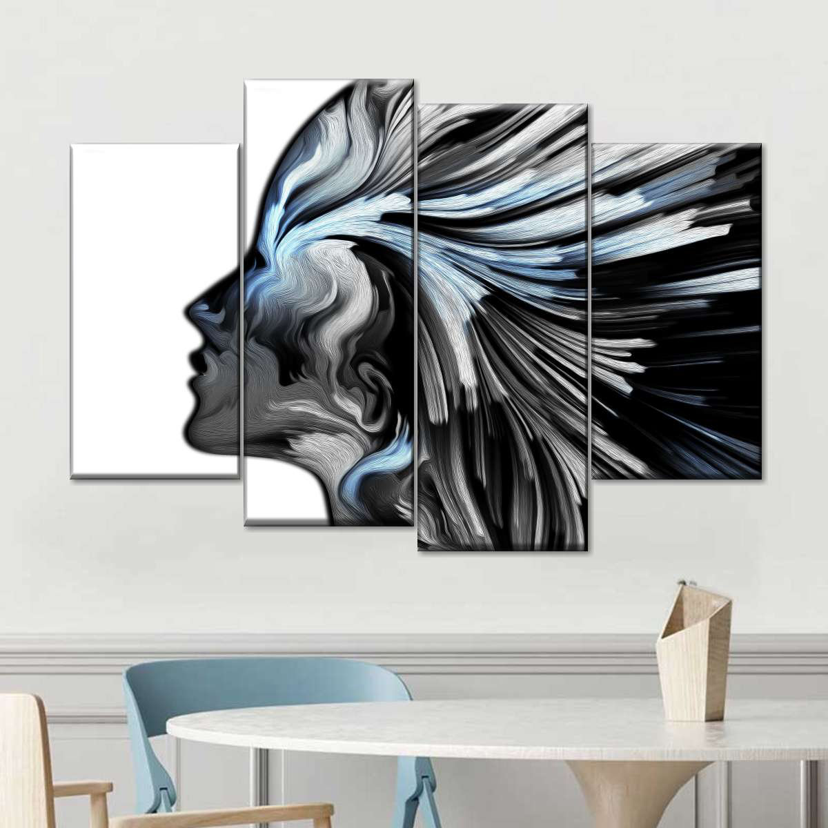 Elephant Stock Abstract Silver Profile Colors On Canvas 4 Pieces Set ...
