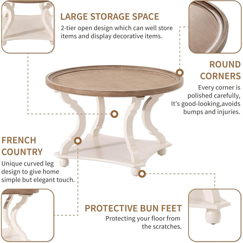Ophelia & Co. Plaisance Rustic Farmhouse Cottage Core Coffee Table ...