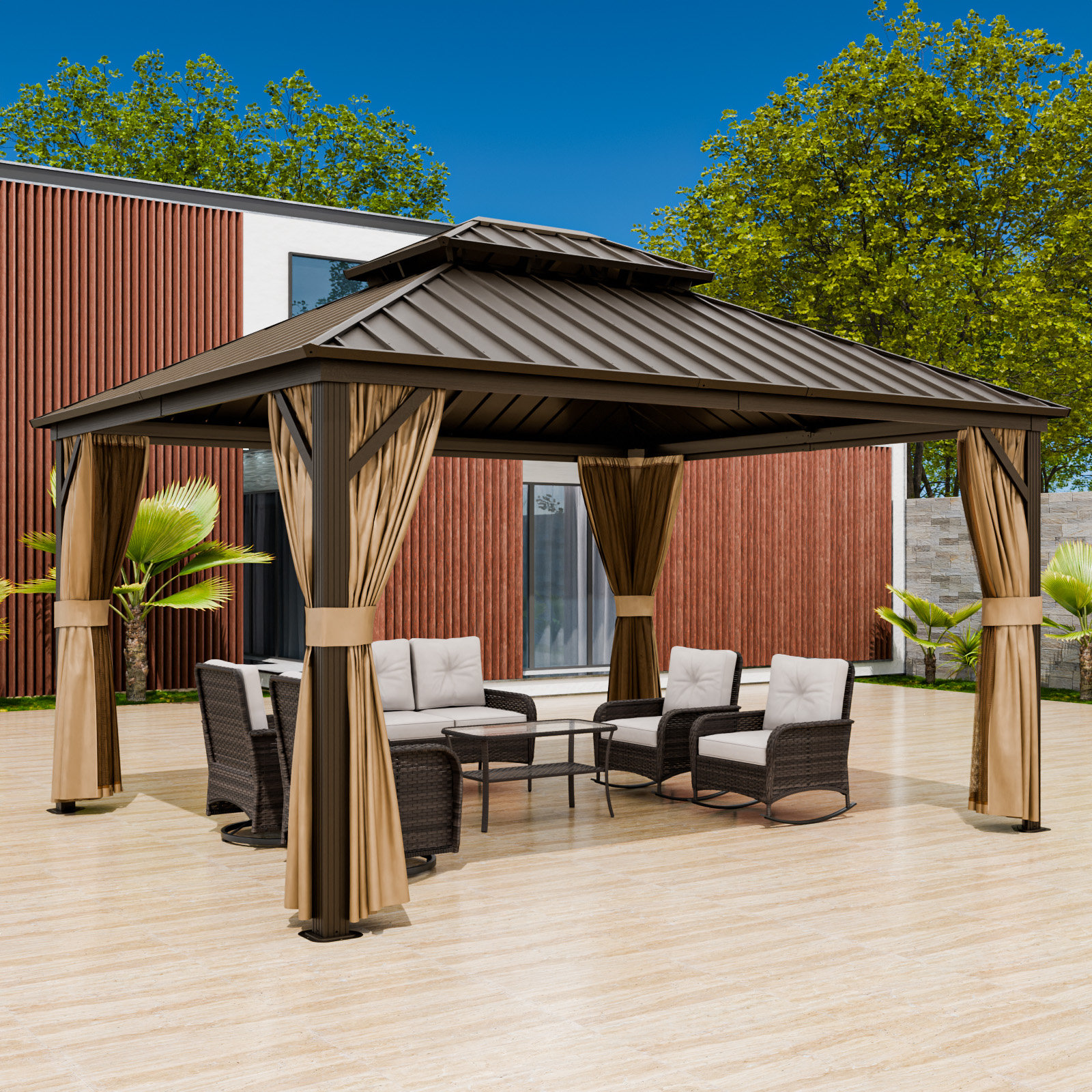 COOS BAY 14 Ft. W x 12 Ft. D Outdoor Metal Patio Hartop Gazebo | Wayfair