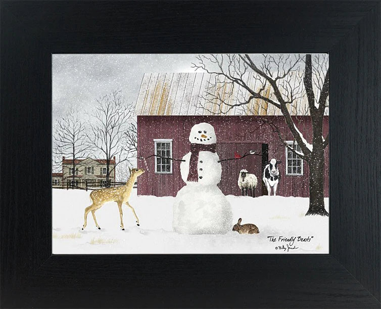 Ophelia & Co. The Friendly Beasts Snowman Farm Barn Deer Winter Art ...