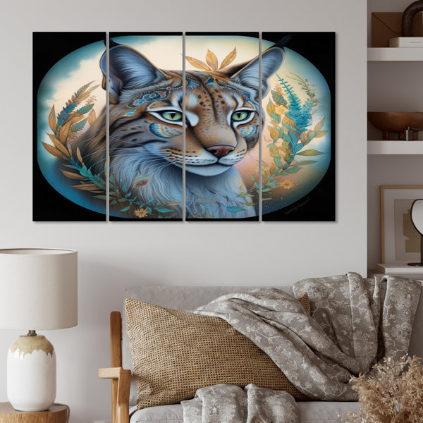 Winston Porter Portrait rétro d'un lynx brun - plante et fleurs, art ...