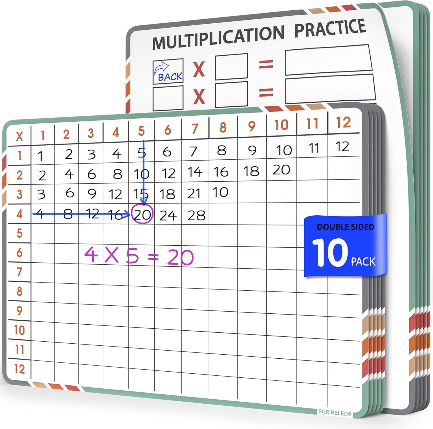 Scribbledo Multiplication Math 9”x12” Small White Board Dry Erase ...