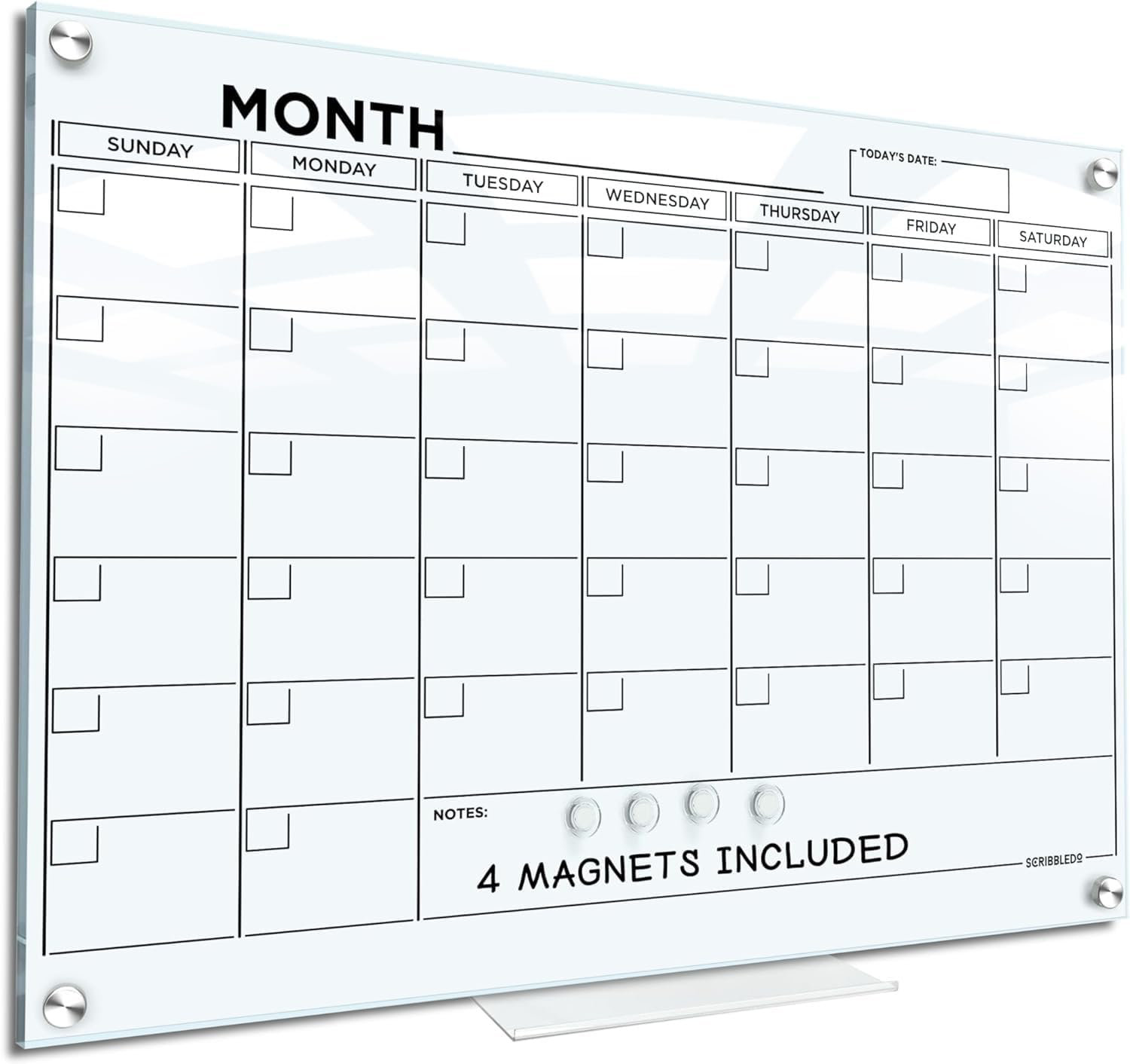 Scribbledo Magnetic 18”x24” Glass Whiteboard Calendar Planner | Wayfair