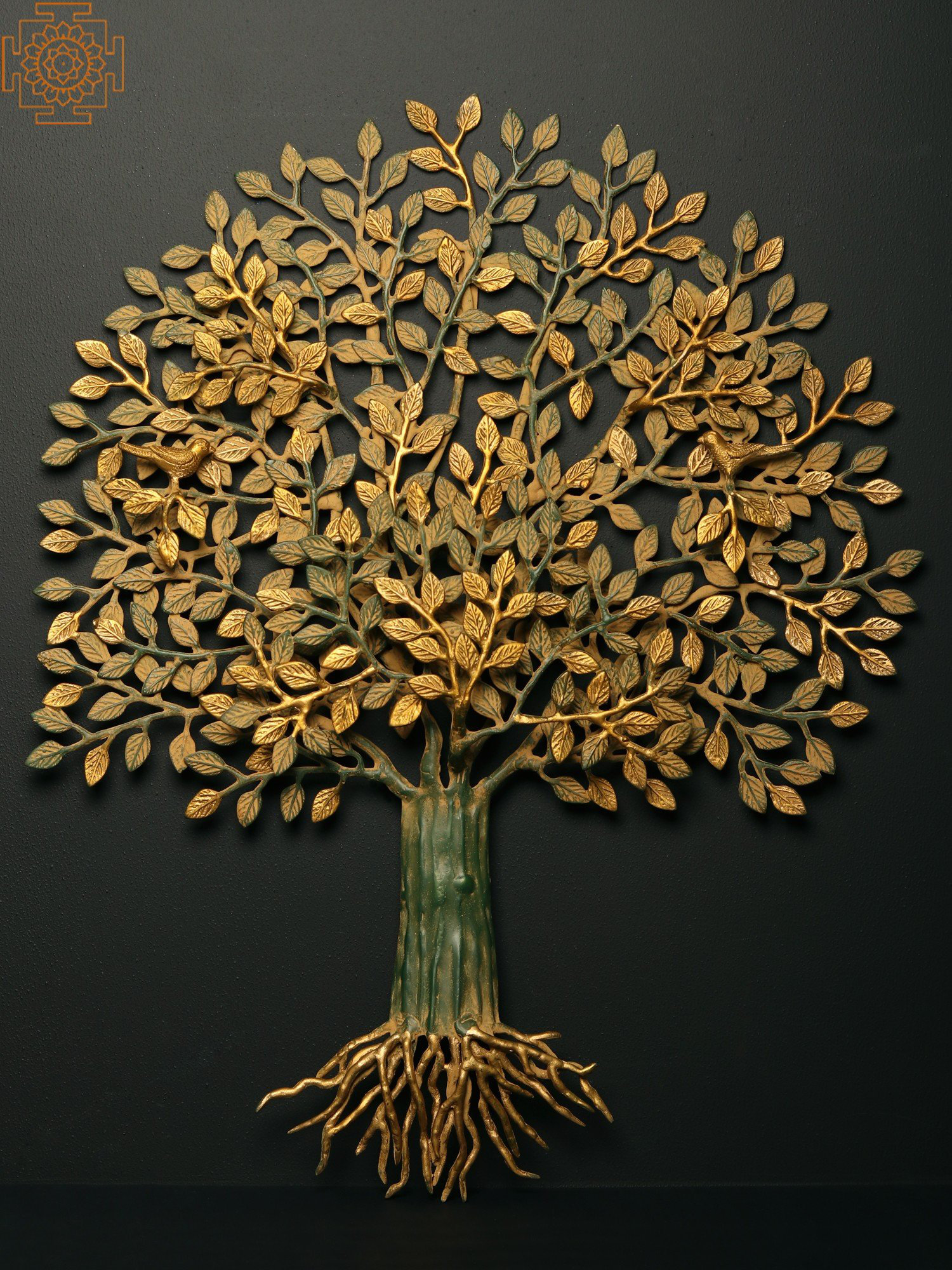 Exotic India 27" Green and Gold Patina Tree of Life in Brass | Wall ...