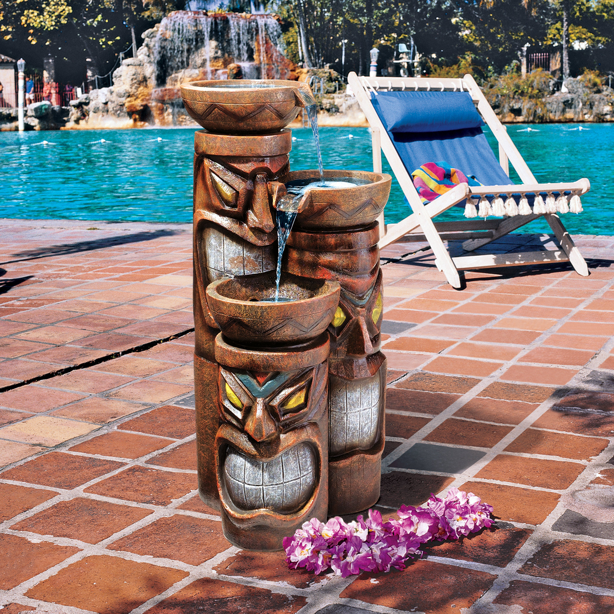 Bungalow Rose Aloha Tiki 3 Bowl Tiered Fountain with LED Lights ...