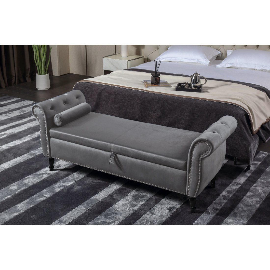 House of Hampton® Leeola Modern Sofa 63" Velvet Multifunctional Storage ...