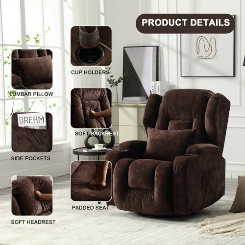 Red Barrel Studio® Tiossem Swivel Rocking Recliner Chair, Velvet Manual ...