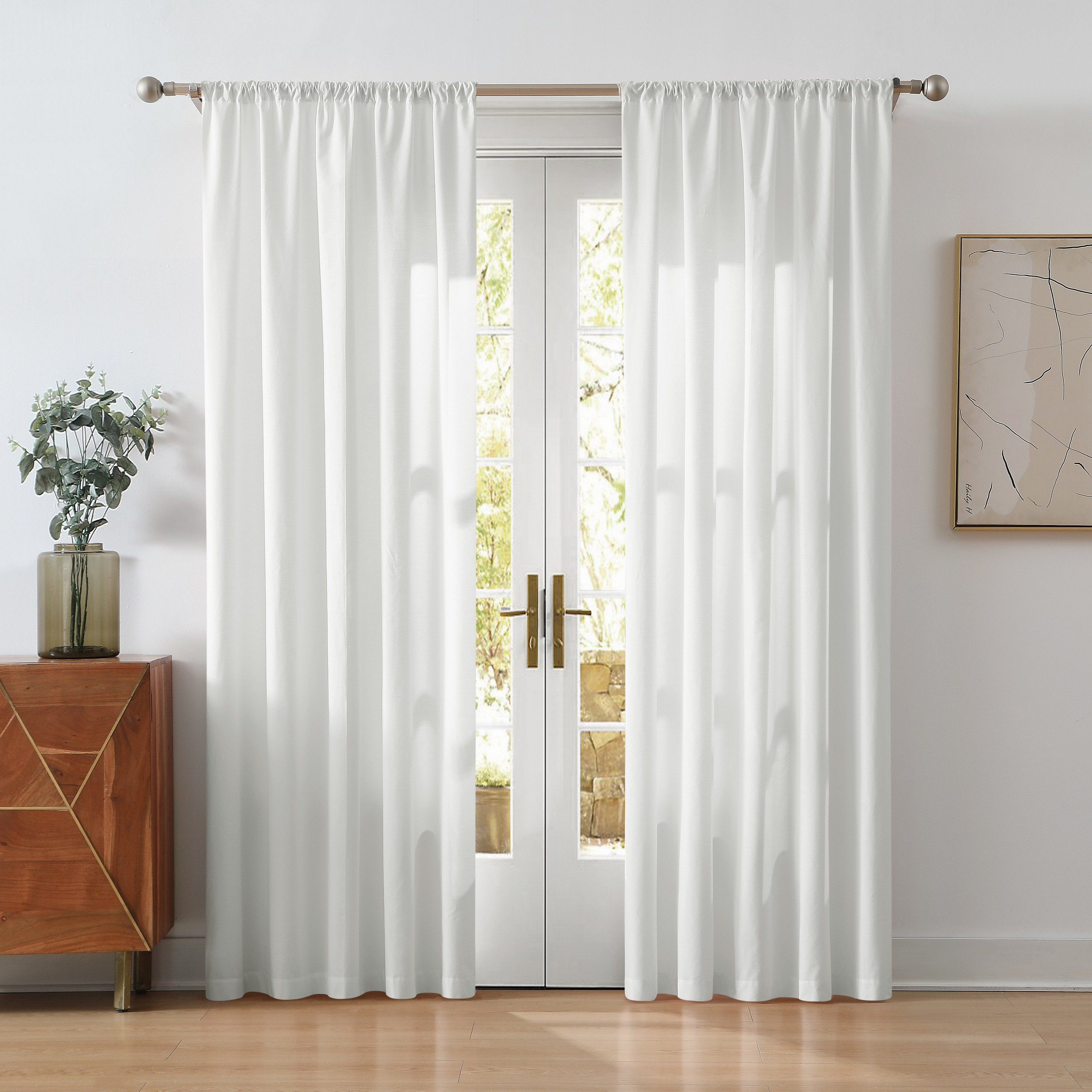 Cannon Solid Cotton Percale Window Curtain Pair & Reviews | Wayfair