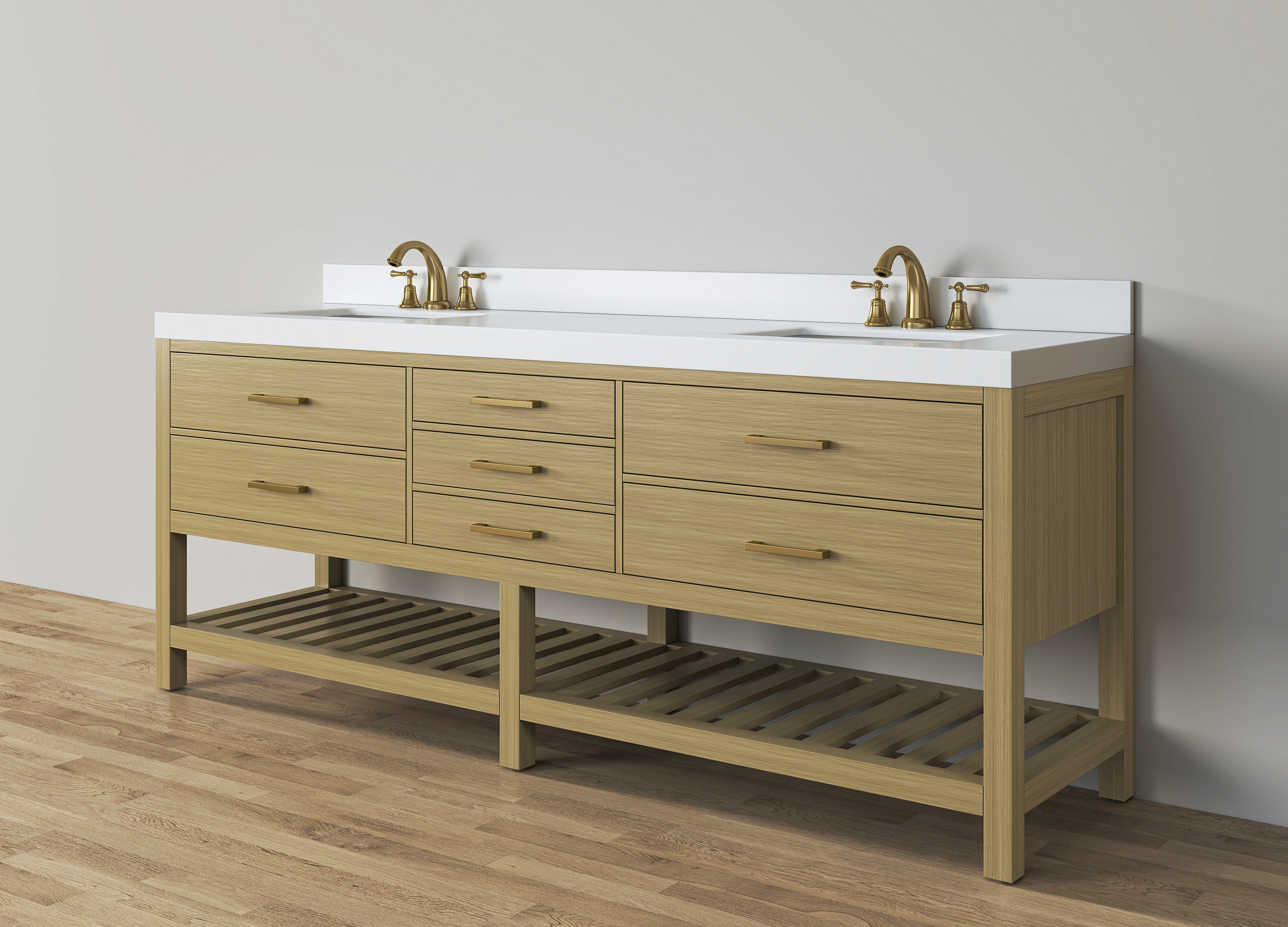 Ancerre Designs Elizabeth 84 In. Bath Vanity Set In Oak Finish With ...