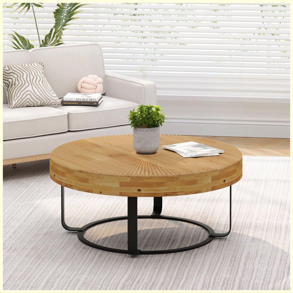17 Stories Modern Round Coffee Table Wooden Carving Pattern Coffee ...