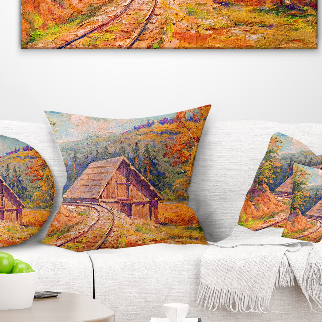 Design Art Railway Track in Village - Landscape Printed Throw Pillow ...