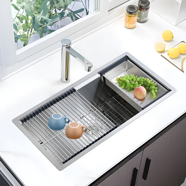 DecoMust 32.5" L x 19" W Undermount Kitchen Sink Rinse Drying Rack Grid ...