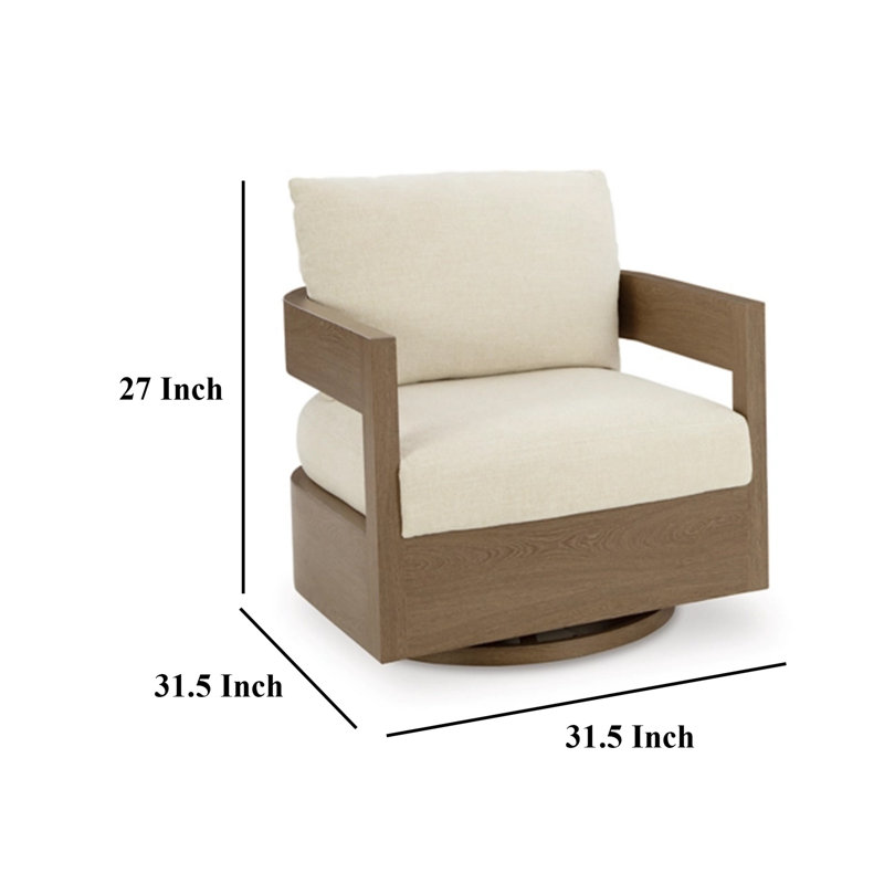 Benjara Baily Outdoor Swivel Glider Lounge Chair, Cream White, Brown ...