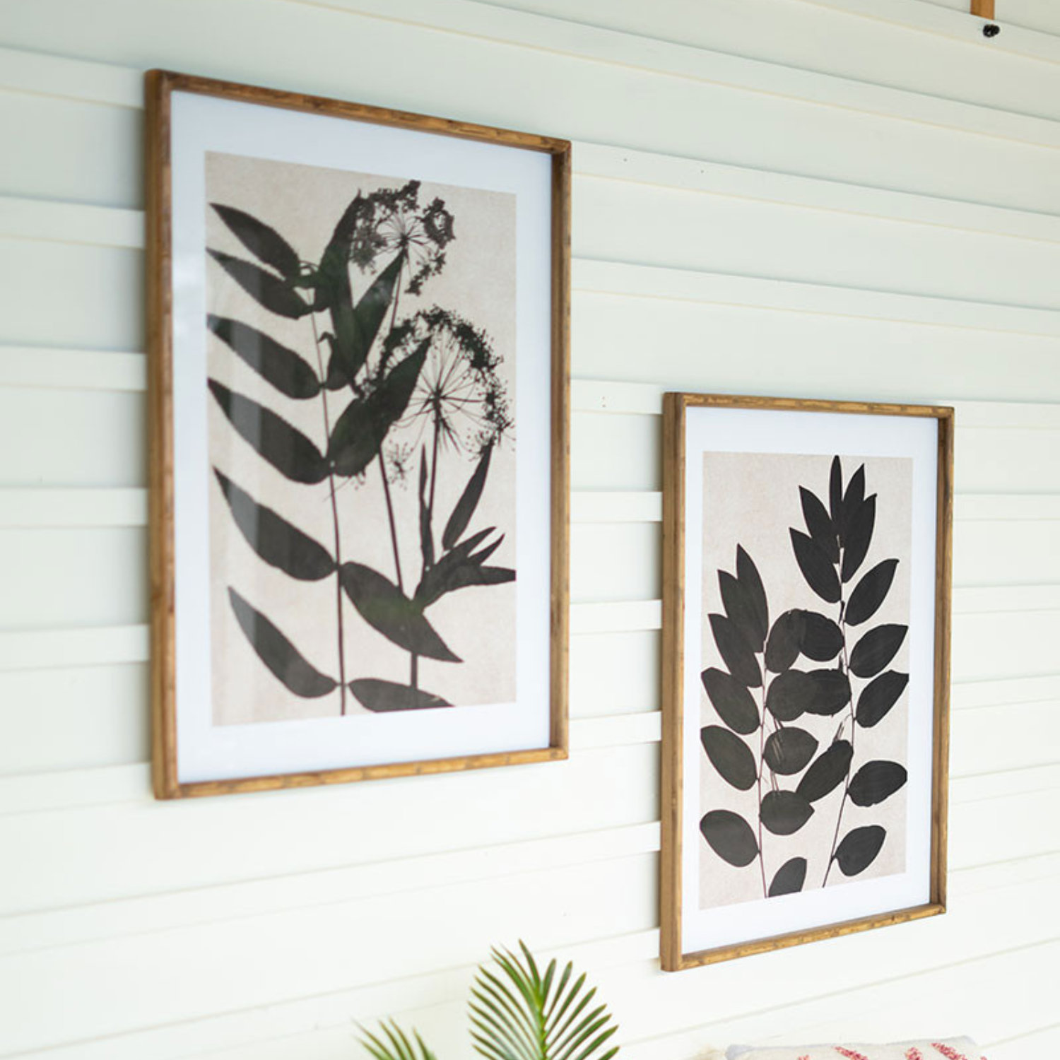 Kalalou Black Leaf - 2 Piece Gallery Wall Frame Set Print on Glass ...