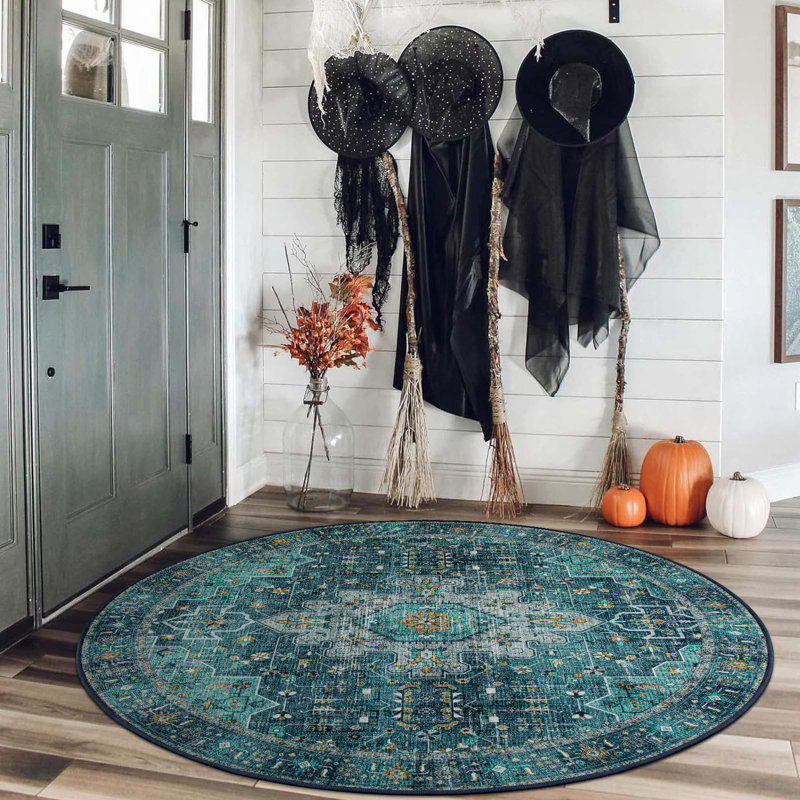 Bungalow Rose 4ft Ultra-Thin Teal Round Area Rug | Wayfair