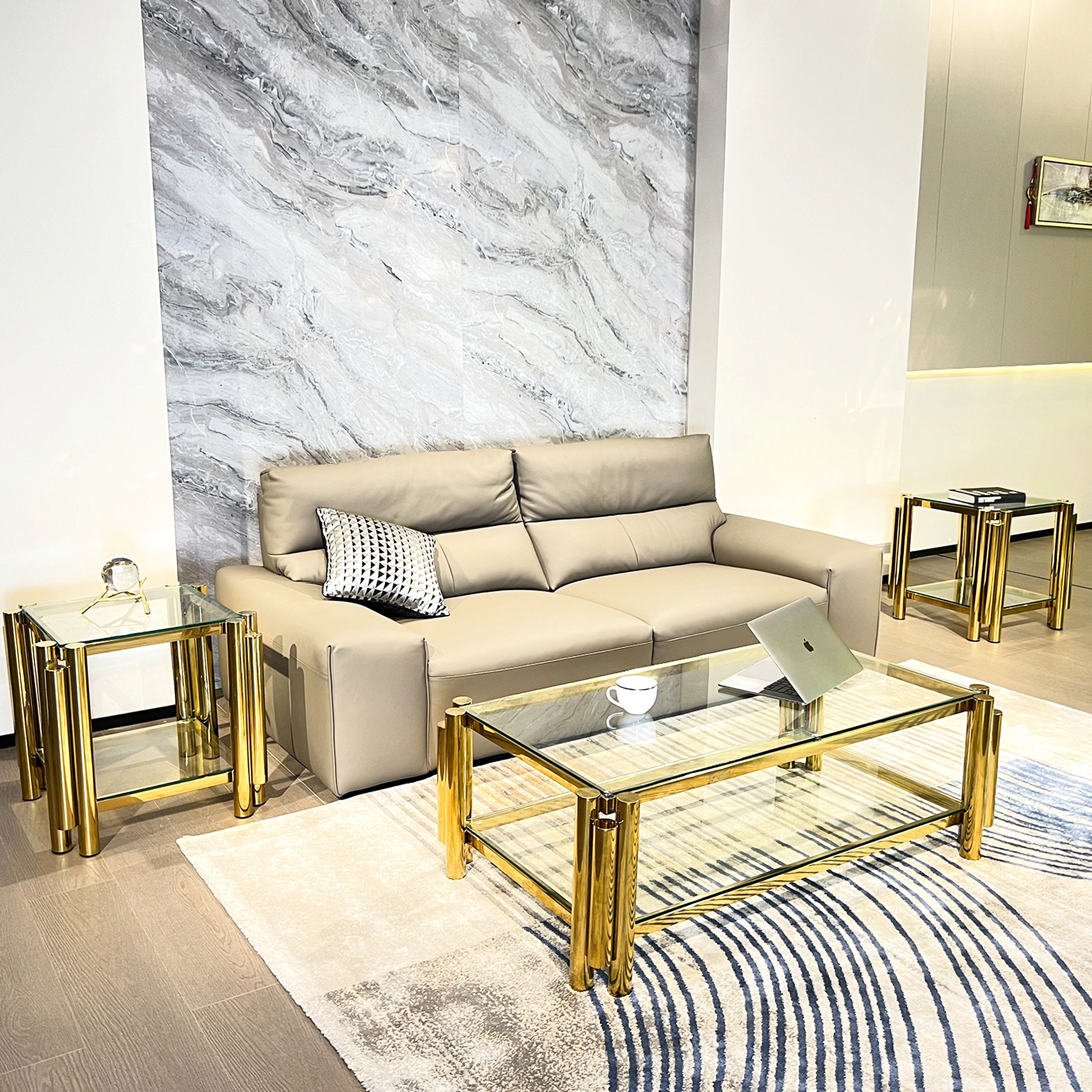 Orren Ellis Modern Coffee Table With Double-Layer Clear Glass, Gold ...