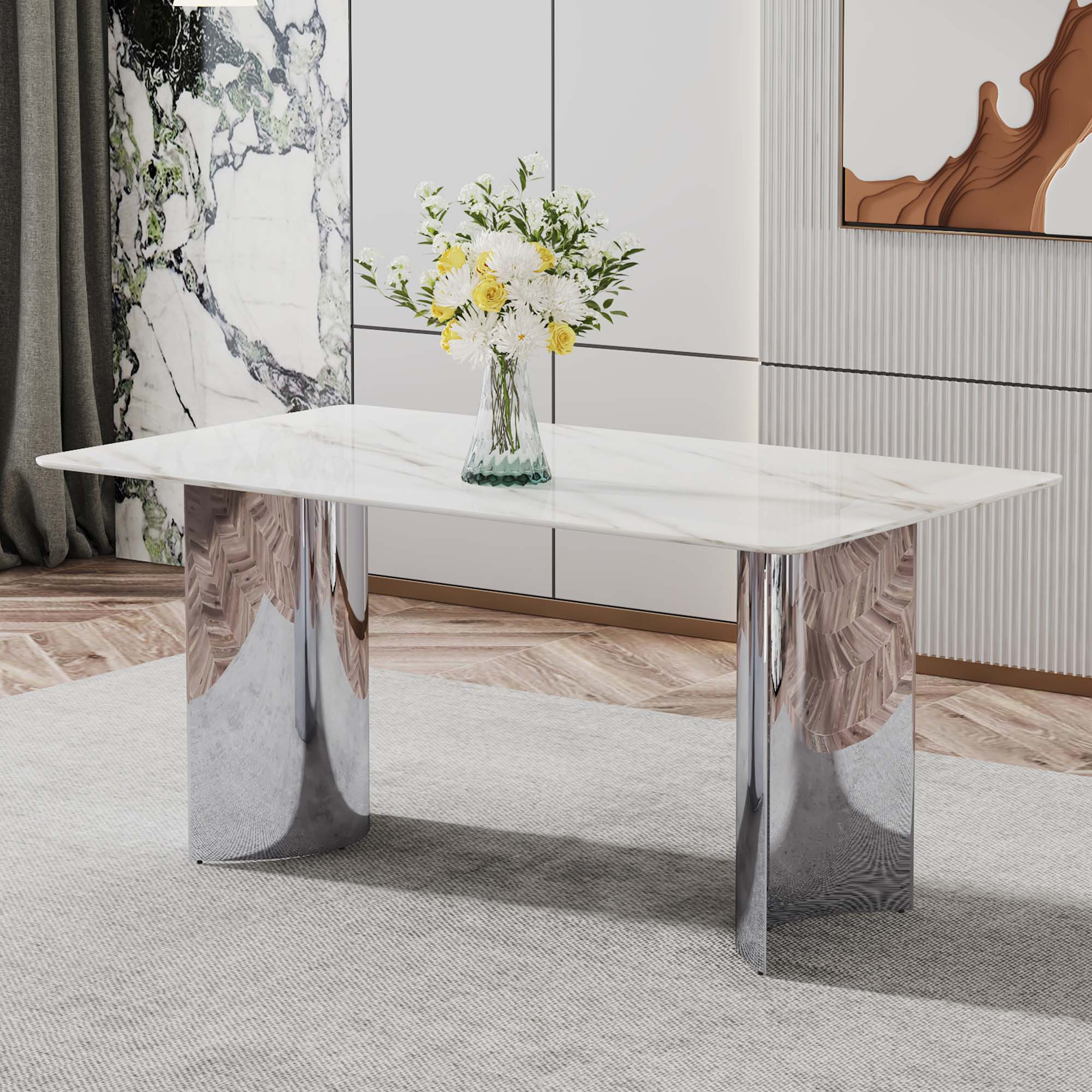 Wrought Studio™ Marble Glass Dining Table(Only Table) | Wayfair