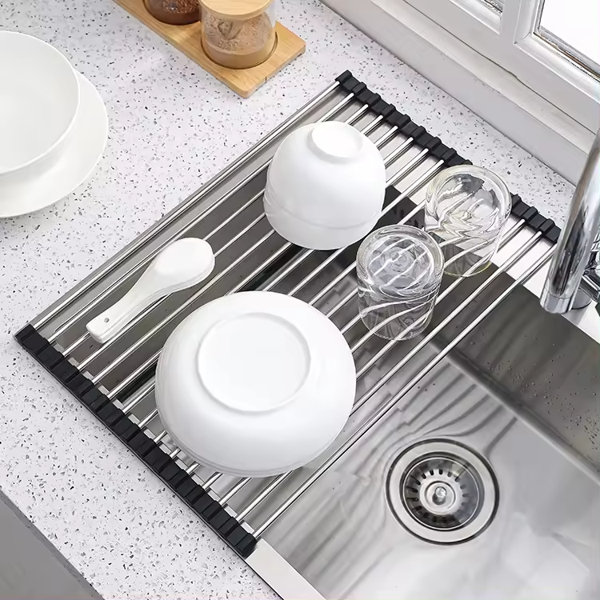 KDK HOME 18.5" Roll Up Dish Drying Rack Stainless Steel Portable ...