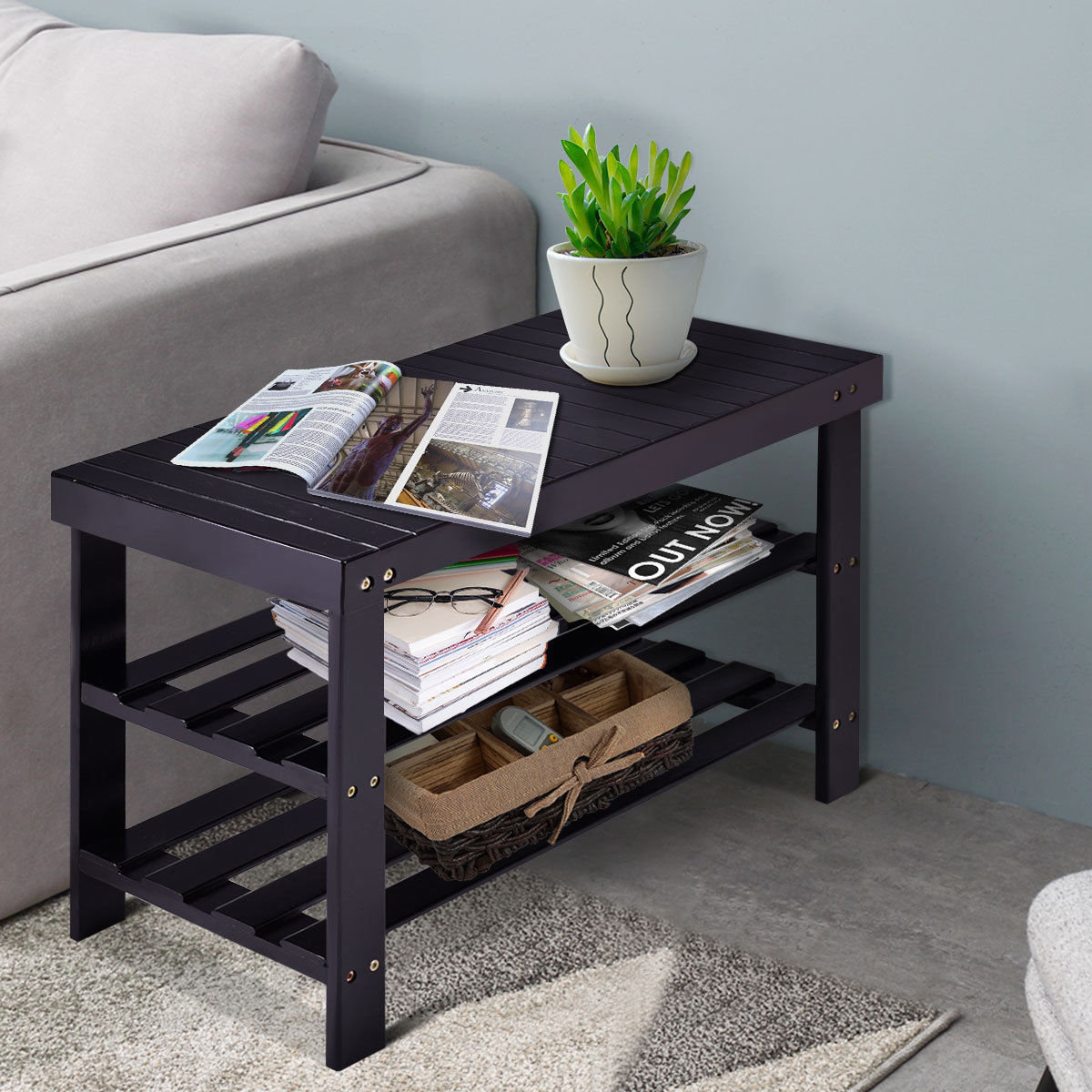 Latitude Run® Aynslee Wood Shelves Storage Bench | Wayfair