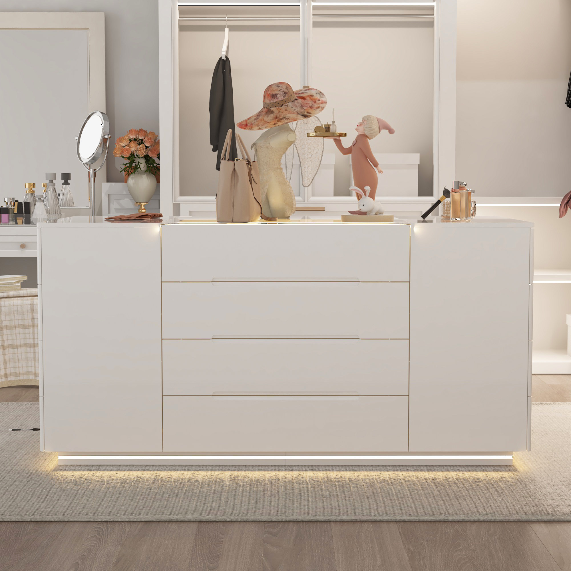 Latitude Run® 16-Drawer Chest With Graceful Design And Tempered Glass ...