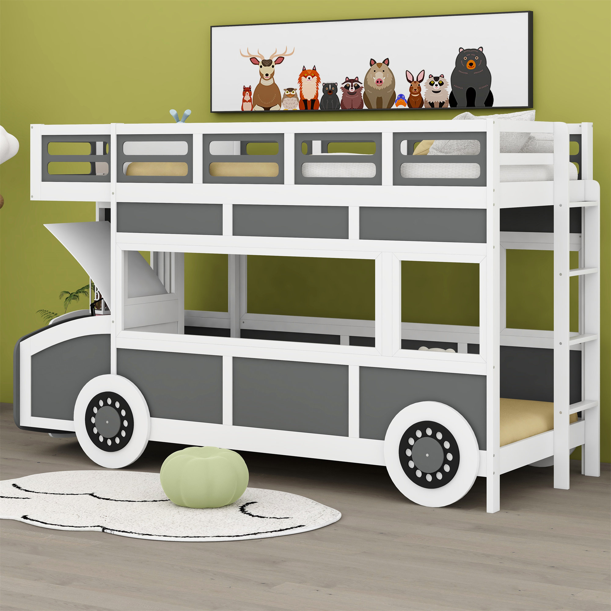 Zoomie Kids Bus-Shaped Bunk Bed With Wheels And Storage | Wayfair