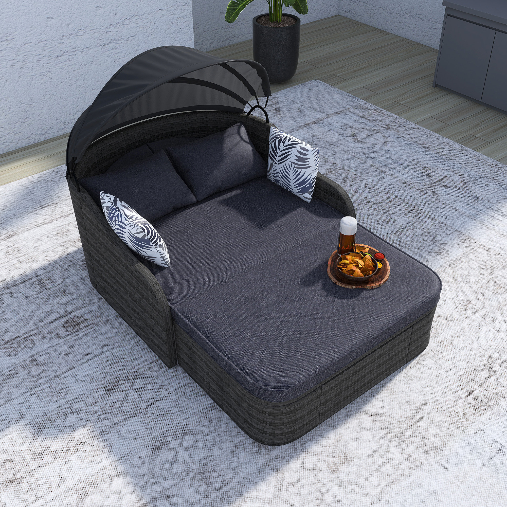 Ebern Designs Outdoor Sunbed With Adjustable Canopy - Wayfair Canada