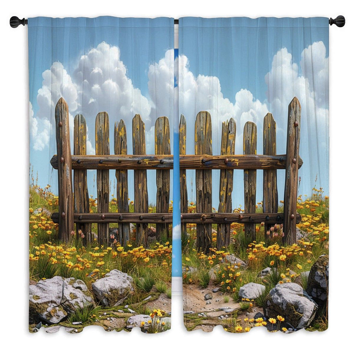 East Urban Home Wood Fence Window Curtains Nature Rustic Barrier Drapes ...