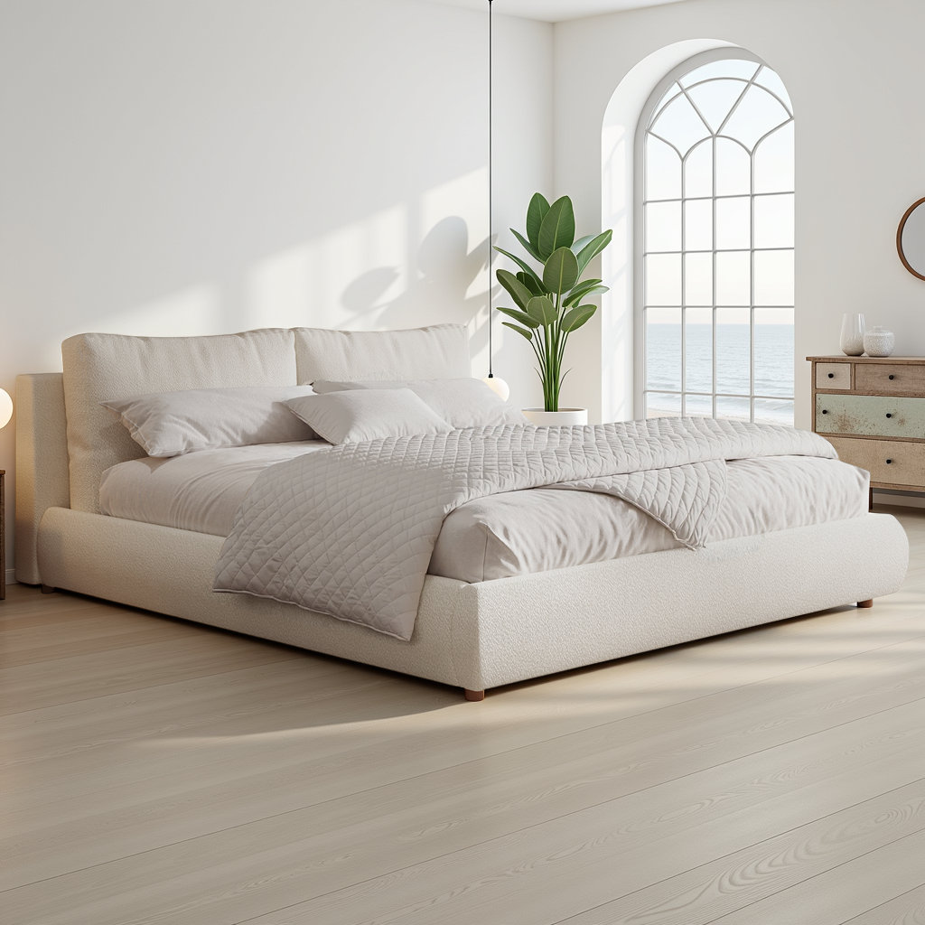 Latitude Run® Upholstered Platform Bed with Removable Boucle Pillows ...