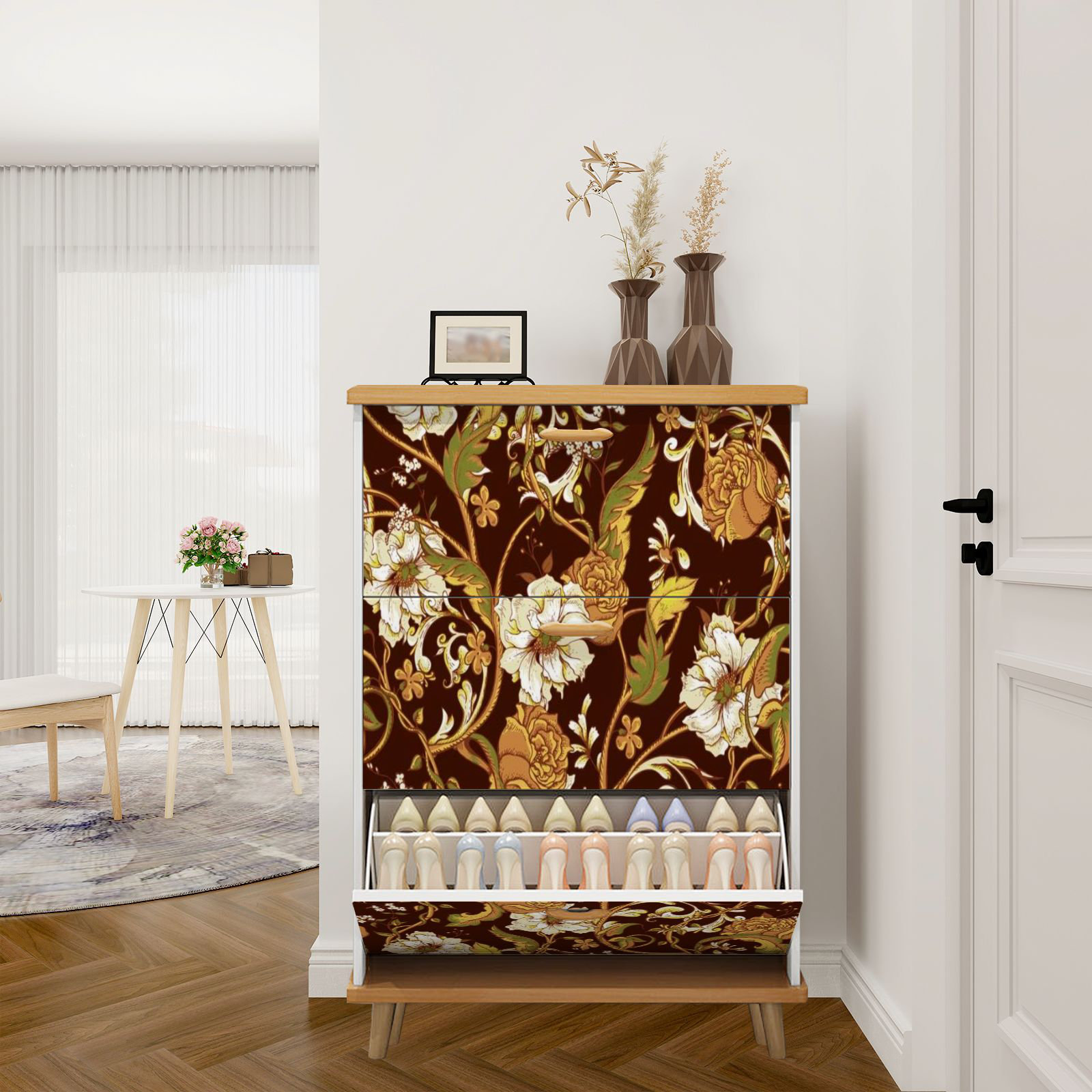 East Urban Home Shoe Storage Cabinet with 3 Flip Drawers for Vintage ...