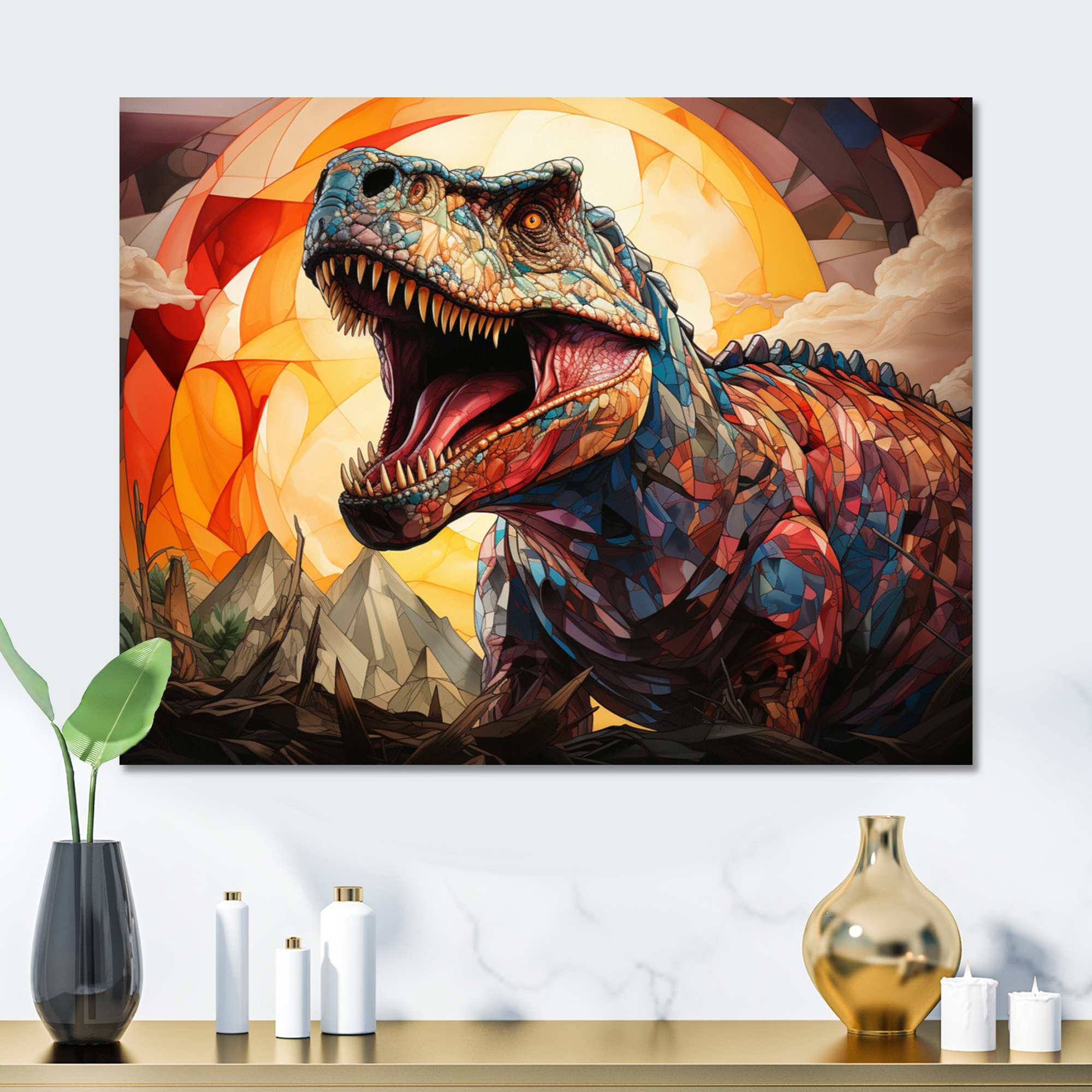Trinx Dinosaur Prehistoric Legacy Geometric I - Animals Metal Wall Art ...