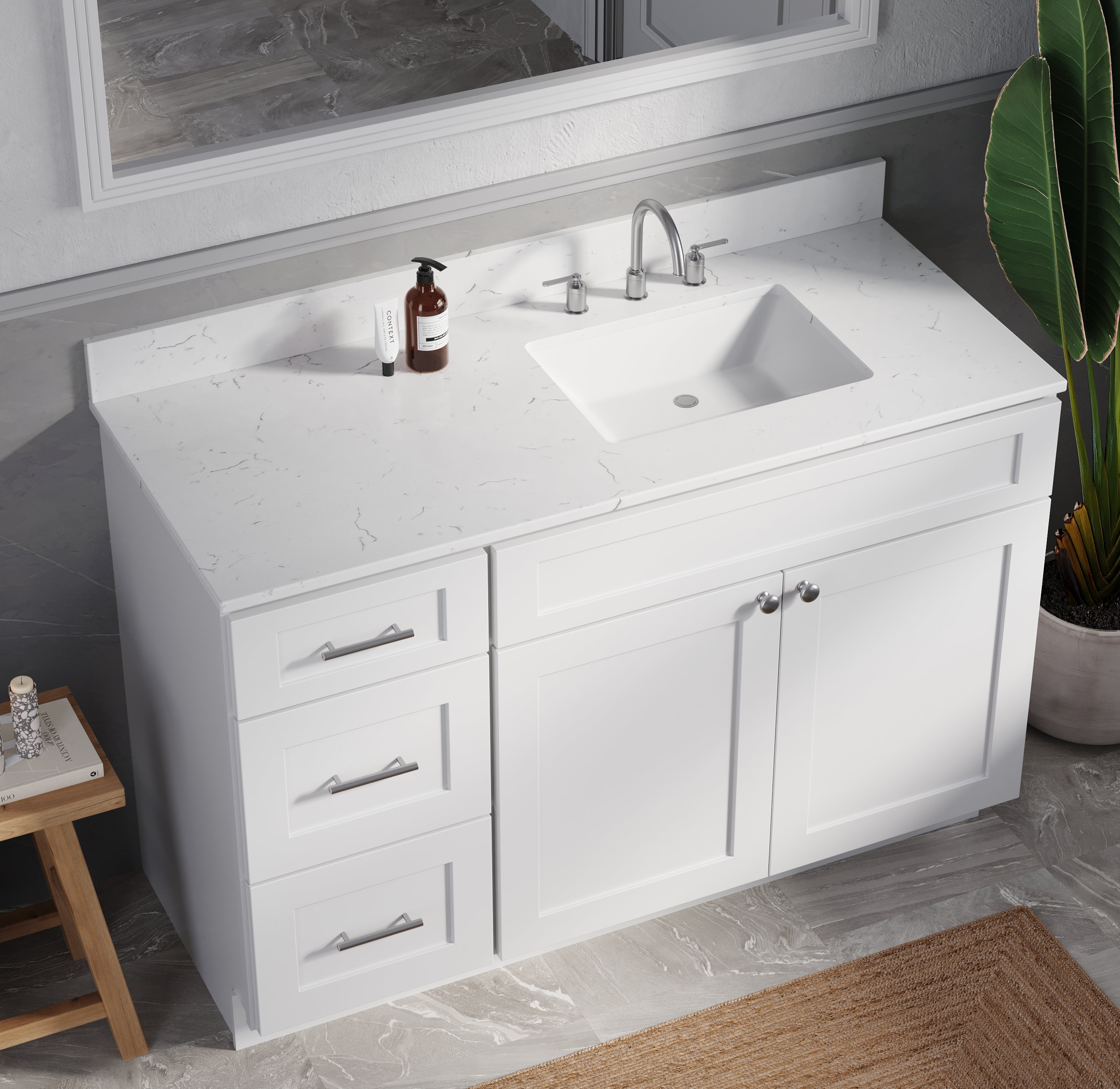 Disar 51" Single Bathroom Vanity Drawer Left With Carrara Quartz Top-side Splash&back Splash ...