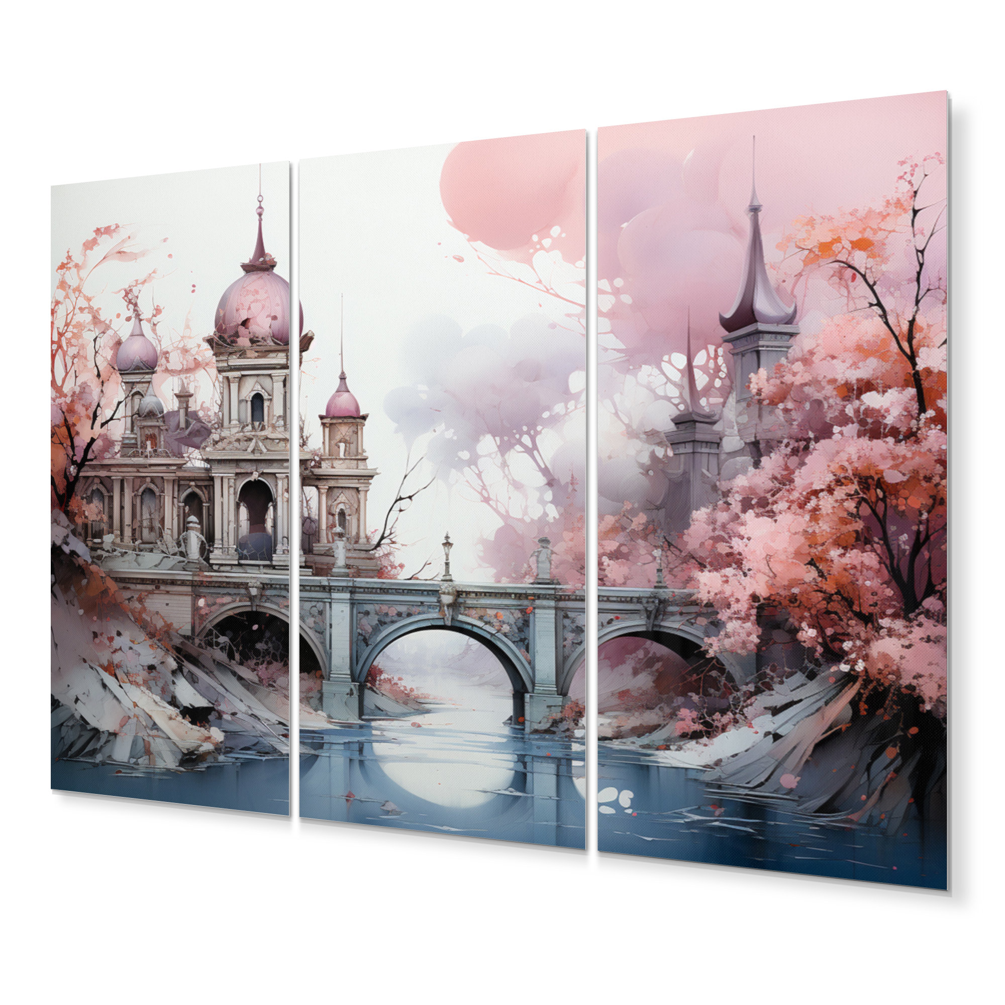 Design Art Pink Bridge Enchanted Crossing I - Architecture Metal Wall ...