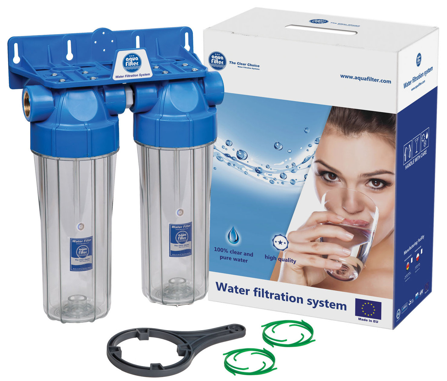 Aquafilter 3/4 Inch Double 10" Water Filter Housing Set Two Stage Water ...
