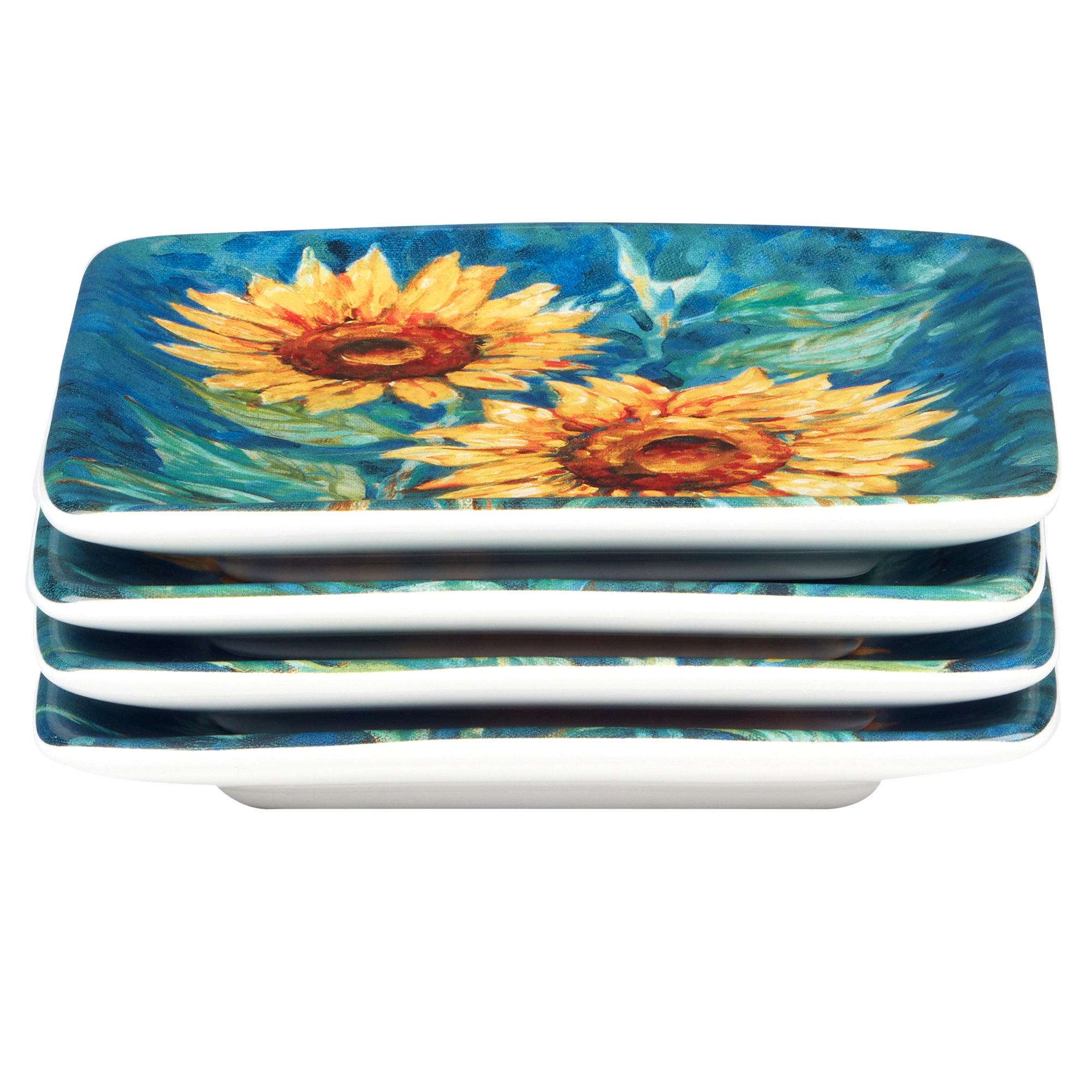 Certified International Golden Sunflowers Set of 4 Canape Plates | Wayfair