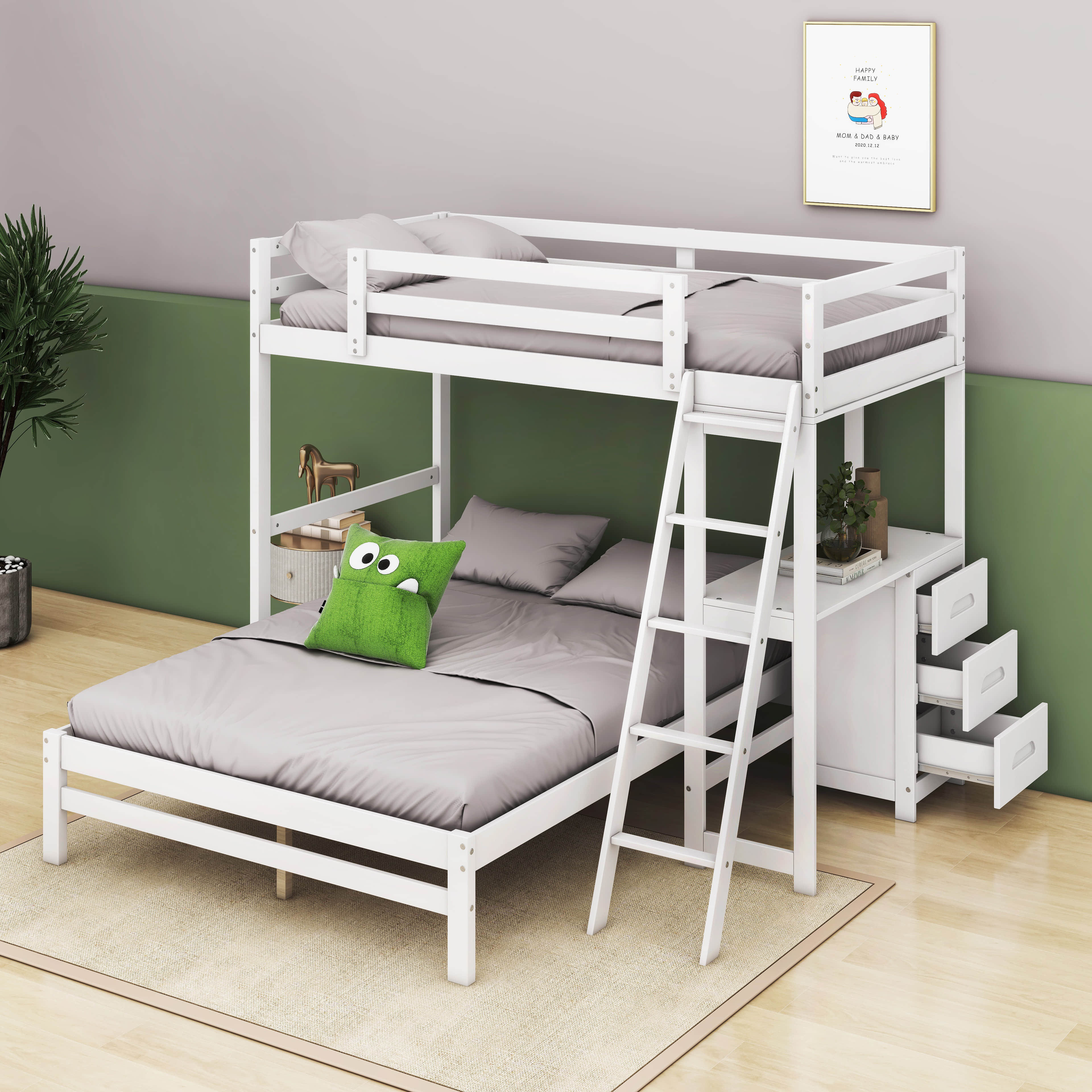 Harriet Bee Jacorey Kids Twin Over Full Bunk Bed with Built-in Desk and ...