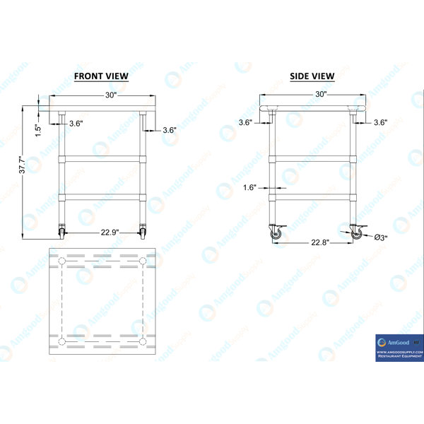 Wayfair Samples 30x30 Rolling Prep Table With Stainless Steel Top And 2 ...
