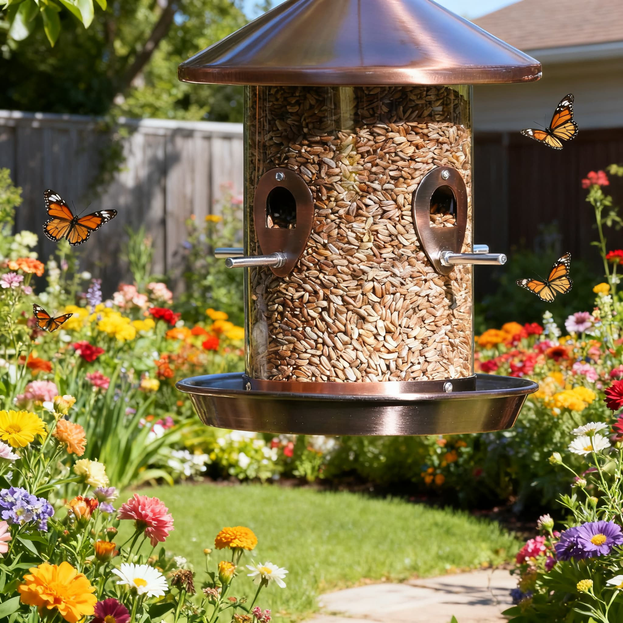 Arlmont & Co. Large Capacity Metal Bird Feeder With 8 Feeding Ports And ...