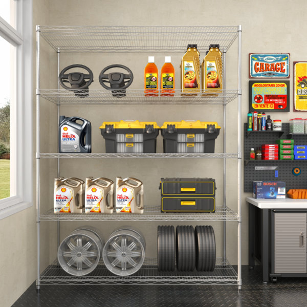Rebrilliant Meghann 59.45'' W Steel Shelving Unit with Wheels | Wayfair