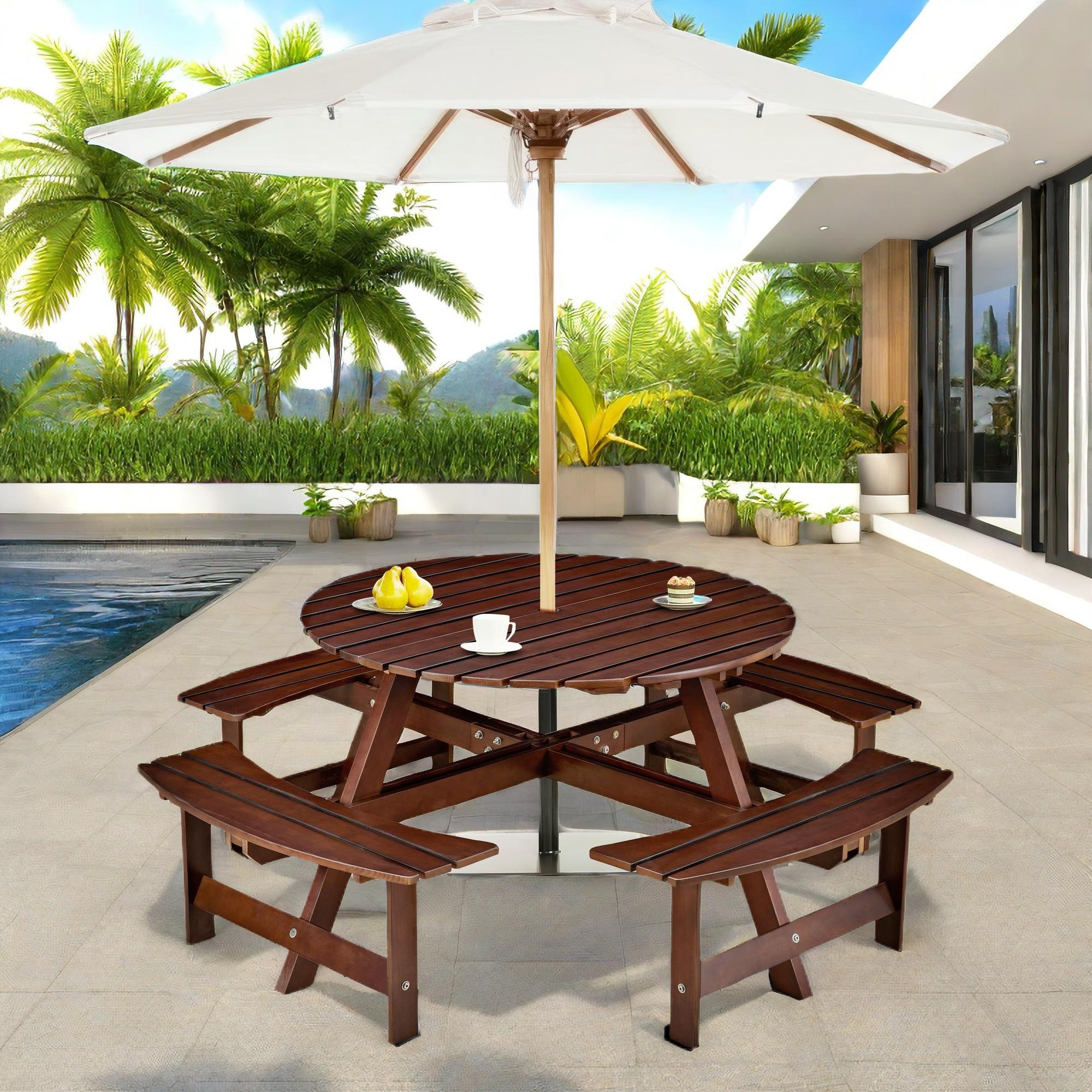 Lark Manor™ Eusebiu Outdoor 8-Person Eusebiu With 4 Built-In Benches ...