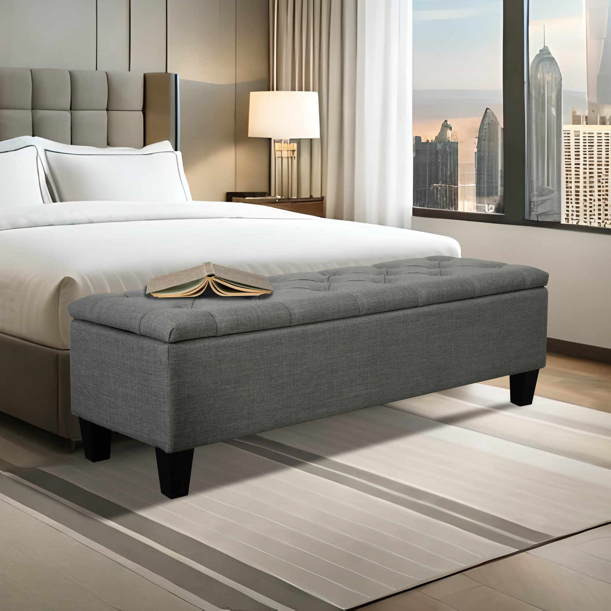 Latitude Run® Cristalina Fabric Flip Top Button Tufted Storage Bench ...