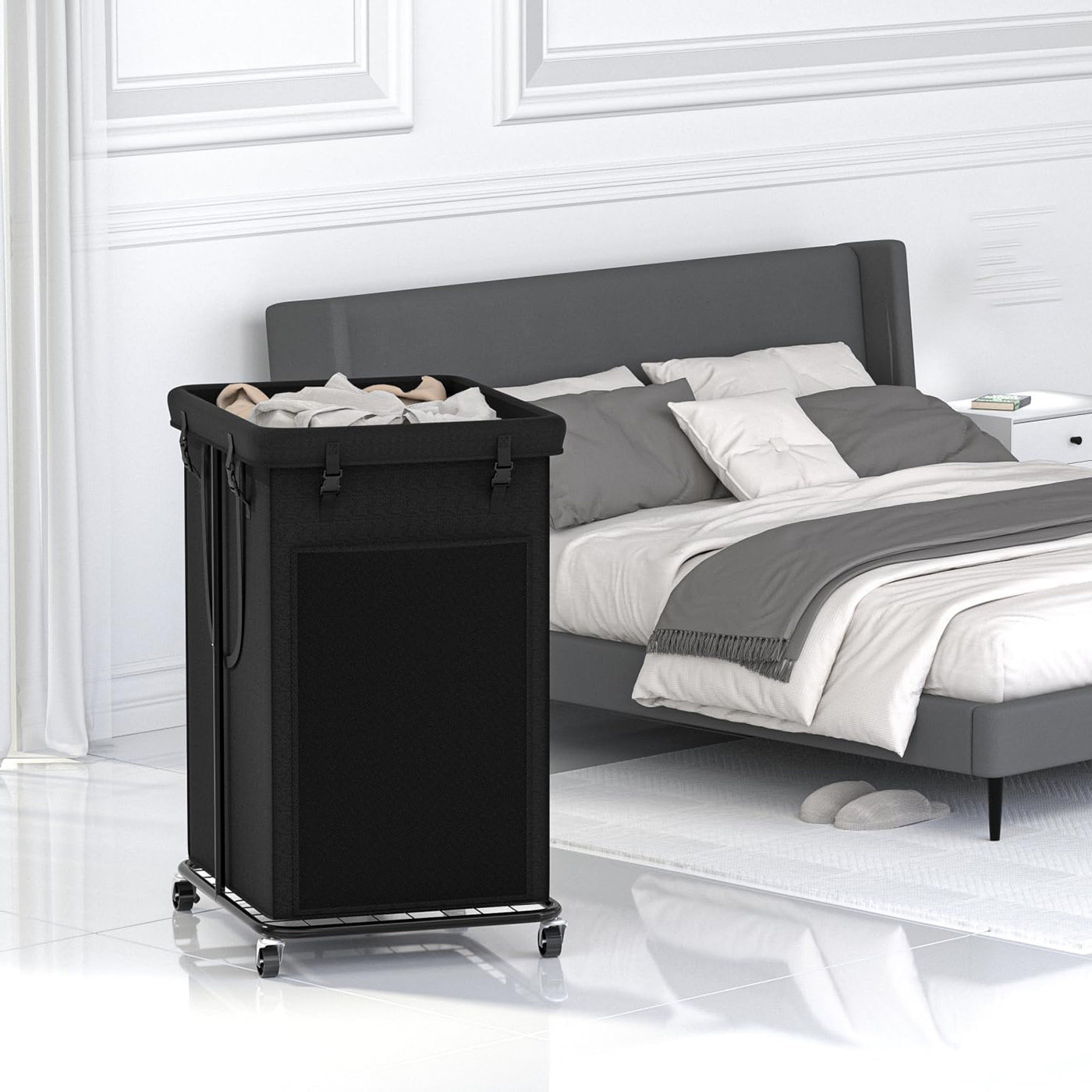 Latitude Run® Fabric Rolling Laundry Basket with Handles | Wayfair