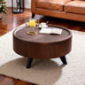 George Oliver 30.51 Inch Round Drum Coffee Table With Hidden Storage ...