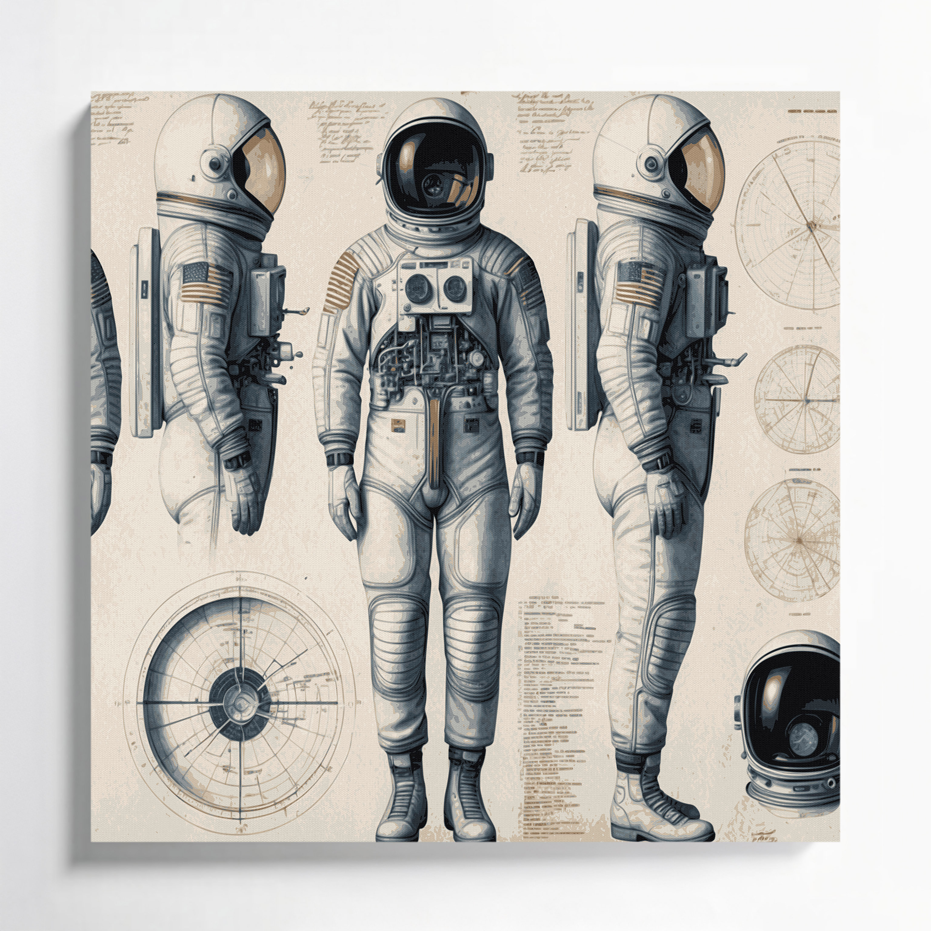 17 Stories Space Space suit technical drawings Beige Canvas Wall Art ...