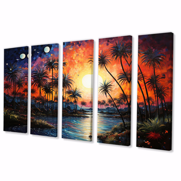 Bay Isle Home Palm Trees Tropical Pointillism III On Canvas 5 Pieces ...