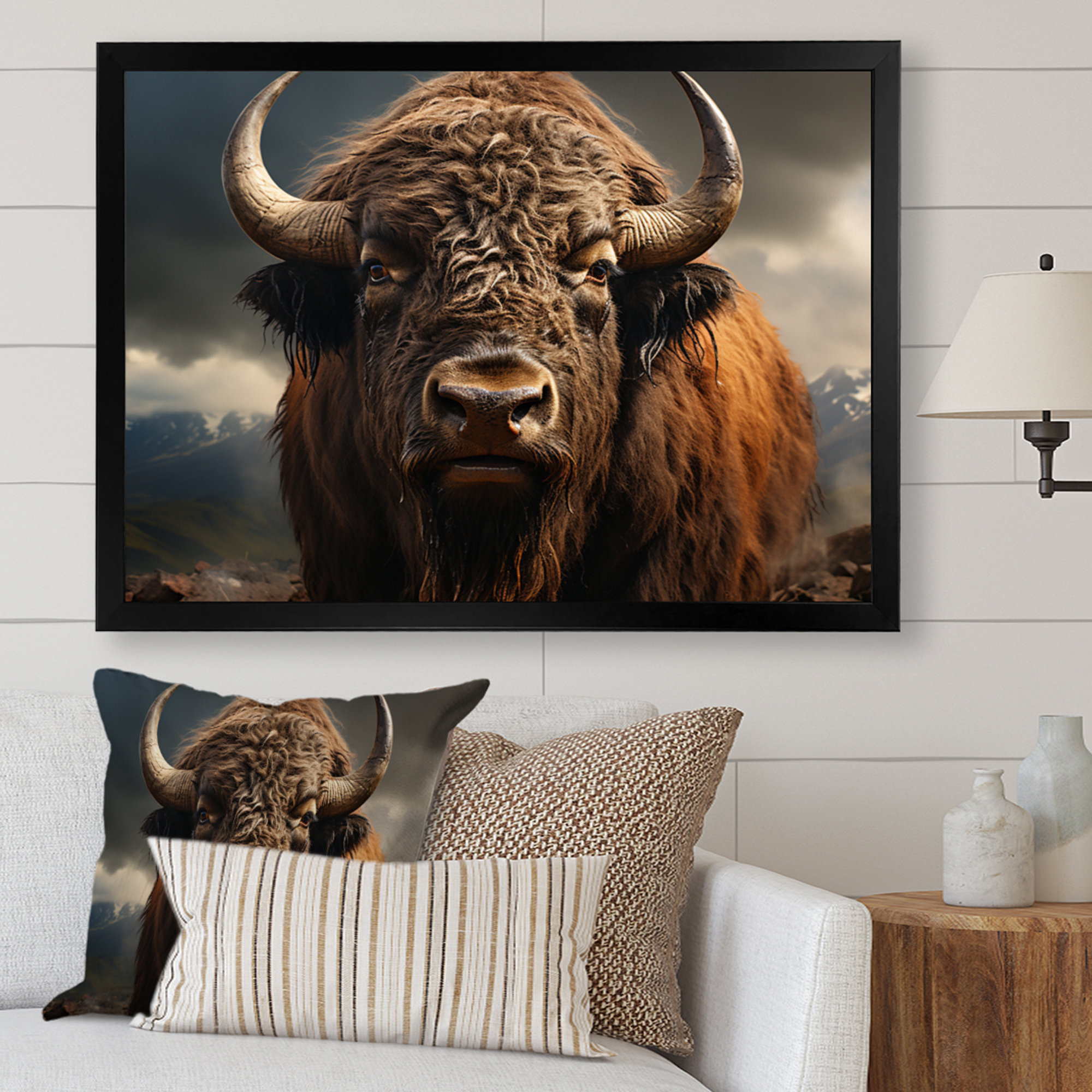 Union Rustic Buffalo Portrait Framed On Canvas Print | Wayfair